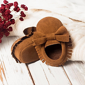 CENCIRILY Infant Baby Fringe Moccasin Slipper Boys Girls Tassel Suede Leather Toddler Sneakers Soft Sole First Walking Loafers Crib Shoes