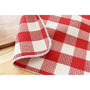 Waffle Weave Plaid Dish Cloths, 100% Cotton - 12 x 12 Inches, Ultra Soft Absorbent Quick Drying Dish Towels Buffalo Check Dish Rags for Kitchen, 8 Pack - Spring Summer Easter - Red & White