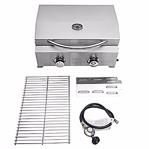 ZOKOP Portable Propane Gas Grill, 20000 BTU Tabletop Stainless Steel 2-Burner BBQ Grid with Foldable Legs for Picnic Camping Trip, Tailgating, Patio Garden Home Use, 22 x 18 x 15 Inch, Steel, Silver