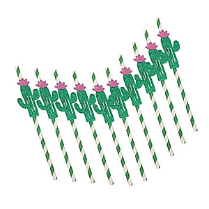 10pcs Cactus Paper Straws Hawaiian Party Straws Drinking StrawsLuau Party BBQ Decoration - Dark Green