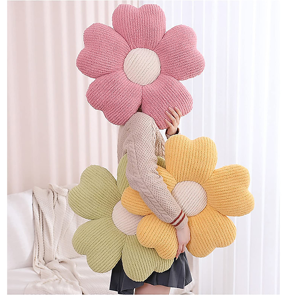 Skin-Friendly Plush Petal Throw Pillow. Soft and Comfortable, Fluffy and Full, meticulous Workmanship. (19inch, White 1)