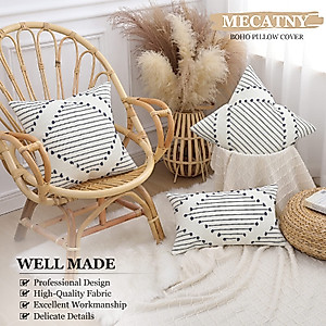 Mecatny Boho Throw Pillow Covers Navy and Cream White Pillow Covers 18X18 Set of 2 Farmhouse Decorative Pillow Covers for Couch Sofa Living Room