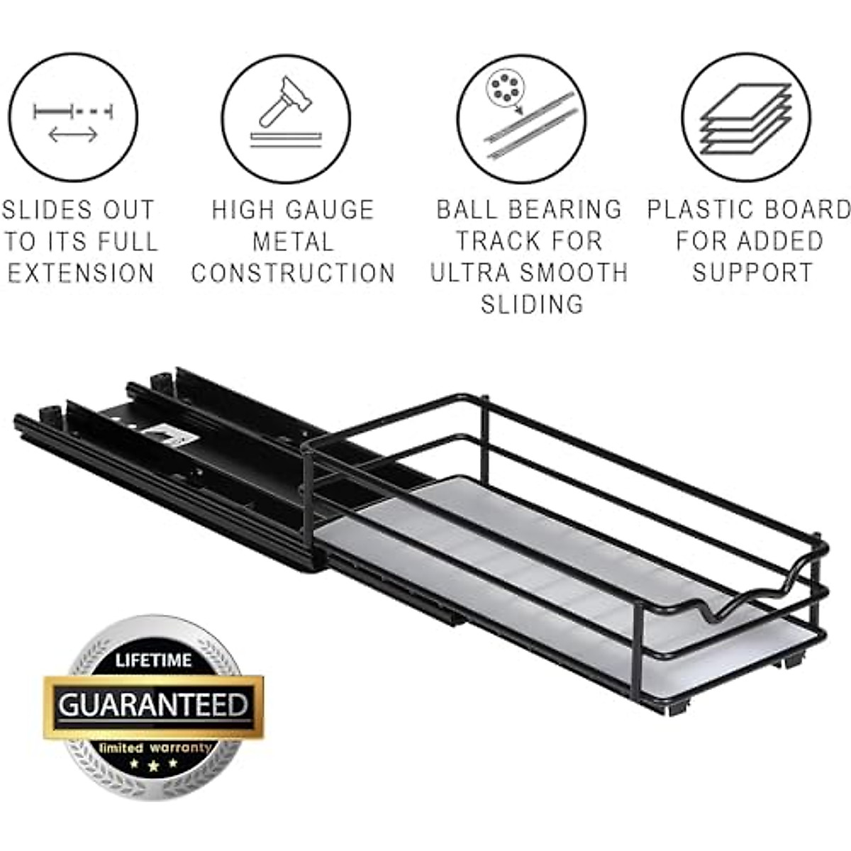 Pull Out Cabinet Organizer for Spices, Cans - Heavy Duty with Lifetime Limited Warranty- Pull Out Spice Rack- Cabinet Pull Out Shelf for Cans,Dishes, Etc, 4-1/2"W x 10-1/2"D x 2-3/4”H, Black