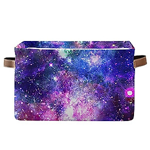 Galaxy Space Star Nebula Storage Bin Canvas Toys Storage Basket Bin Large Storage Cube Box Collapsible with Handles for Home Office Bedroom Closet Shelves,2 pcs
