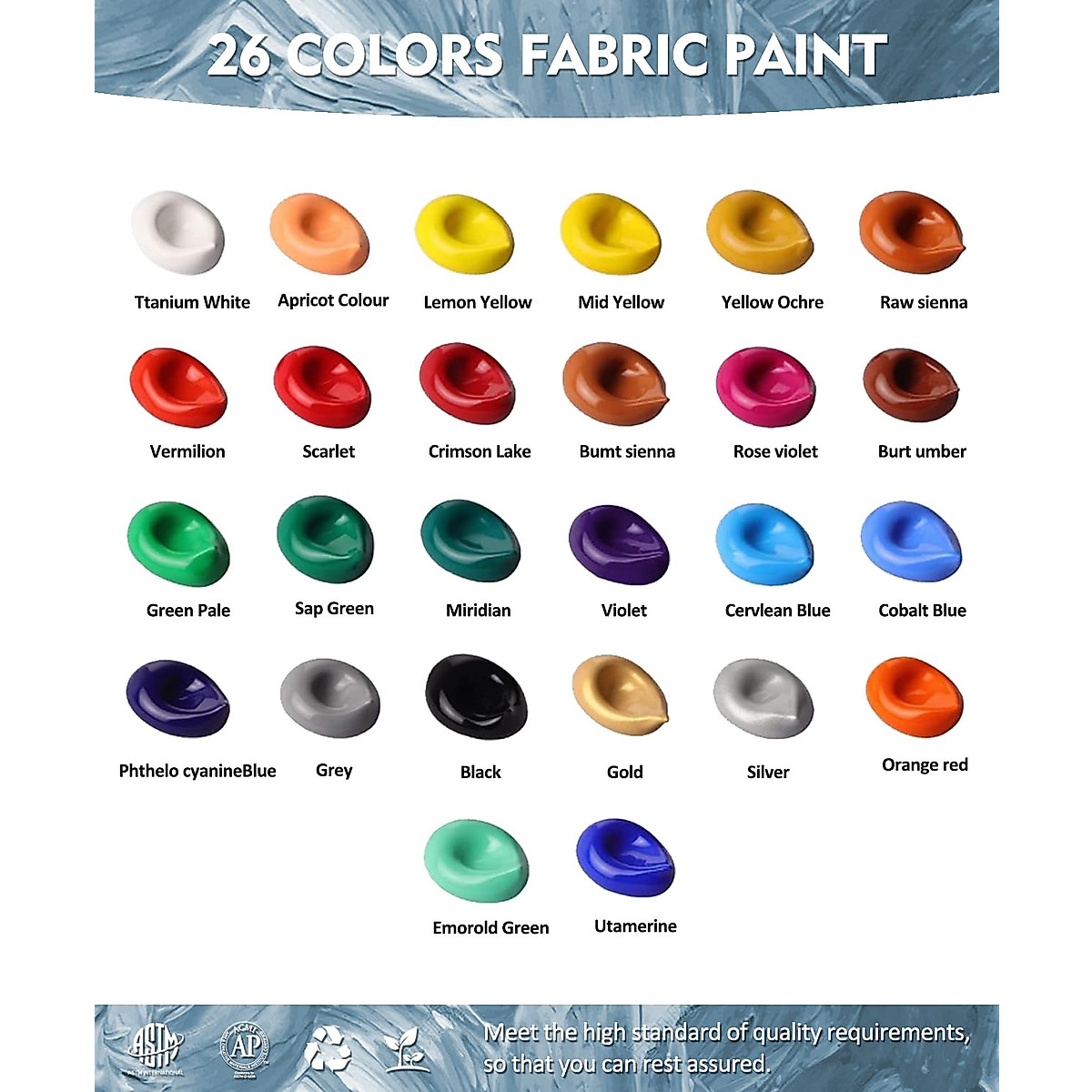 Colorful Permanent Fabric Paint, 26 Colors Soft Fabric Paint in Bottles (30ml/1oz) with Brushes, Palette,Non-Toxic Textile Paint for Creative DIY Clothes, T-Shirts, Shoes Art and Crafts