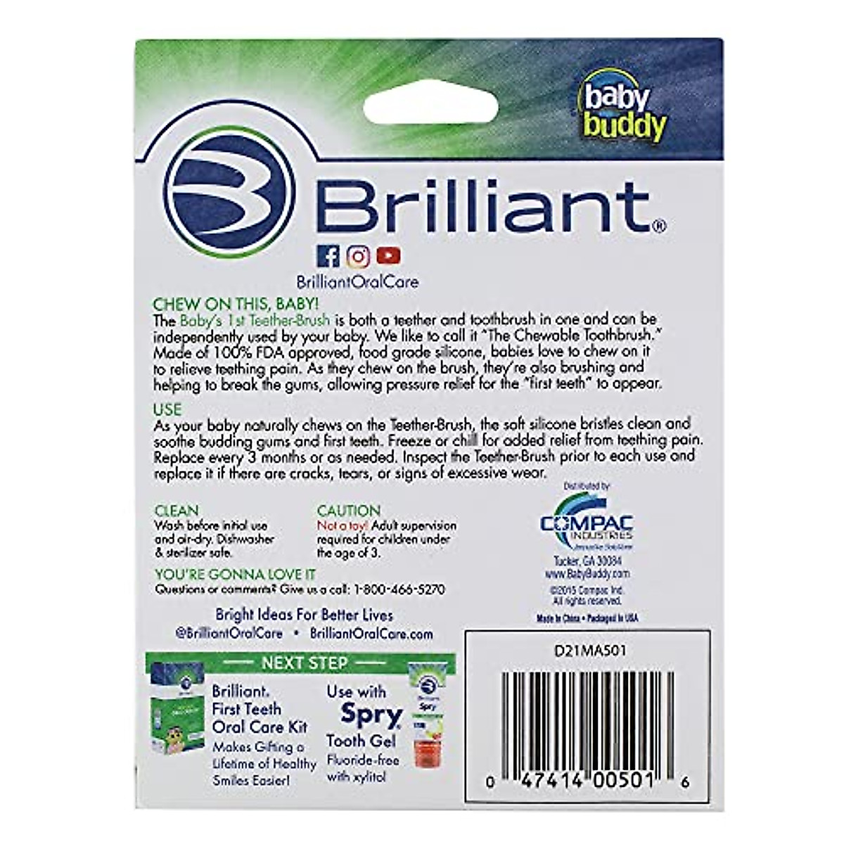 Brilliant Baby’s 1st Toothbrush - Silicone First Toothbrush for Babies and Toddlers, 4 Months Old and Up, Oral Care Must Haves for Infant and Toddler, Baby Registry Essentials, Blue, 1 (Pack of 3)