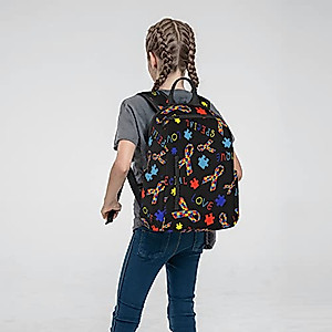 SWEET TANG Backpack for Autism Awareness Ribbon Black Bookbag