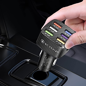 Car Charger Adapter, 6 Ports USB QC3.0 Fast Phone Charger, 32V Upgraded Quick Charging Adapter Compatible with iPhone 13/13 Pro Max/12/XS/XR, Samsung Galaxy (Black/1PCS)