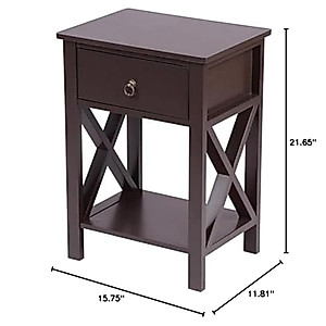 Brown Home Office Bedside Table，Nightstand, Side Table, End Table Storage Shelf Modern Bedside End Tables, Night Stands with Drawer and Storage Shelf for Bedroom Living Room Furniture 40 x 30 x 55cm