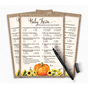 PUMPKIN Baby Shower Game, Pumpkins BABY TRIVIA Game — Pack of 25 — FALL Baby Shower, Rustic GENDER NEUTRAL Baby Shower Games, Little Pumpkin Autumn Fall Baby Halloween baby party games SKU G331-TRV
