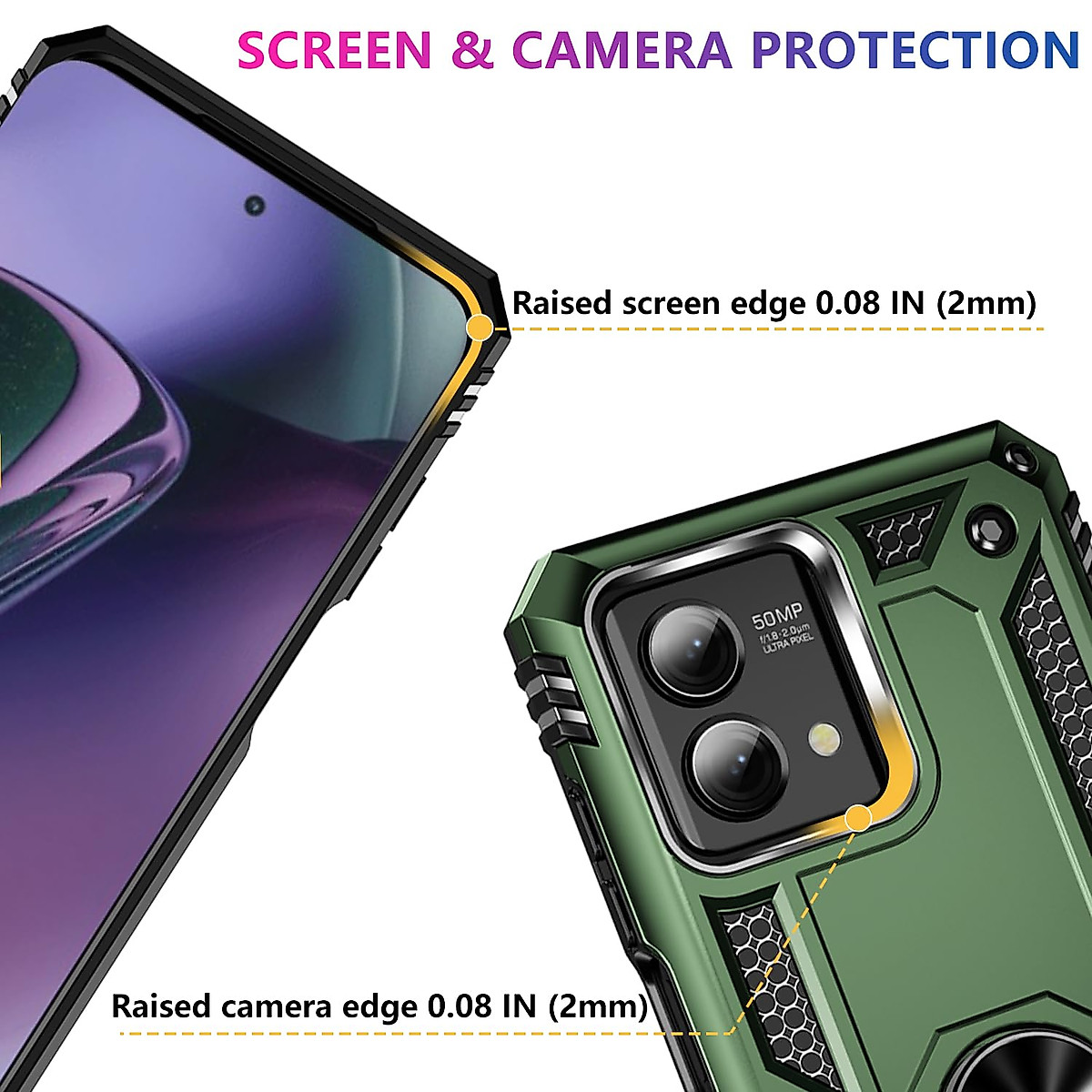 for Moto G Stylus 5G 2023 Case with [2 Packs] Tempered Glass Screen Protector, [Military-Grade] Rugged Full Body Shockproof Phone Cover with Kickstand for Motorola Moto G Stylus 5G 2023, Oliver Green