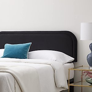 Edenbrook Miller Low Profile, Performance Velvet Headboard for Twin Size Bed-Black Upholstered Twin Headboard