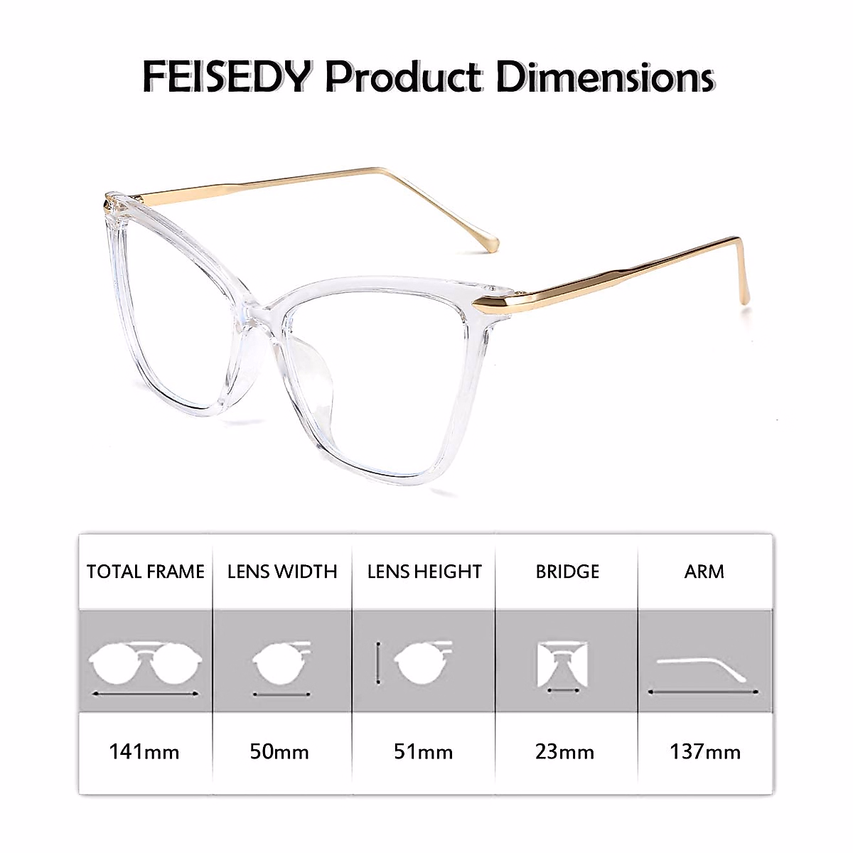 FEISEDY Oversized Cat Eye Glasses Frame Blue Light Blocking Eyewear for Women B2589
