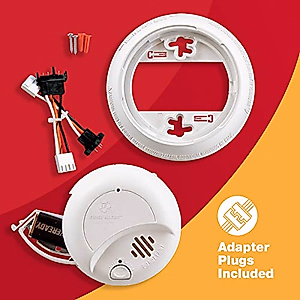 FIRST ALERT BRK 9120LBL Hardwired Smoke Detector with Adapter Plugs for Easy Replacement , White