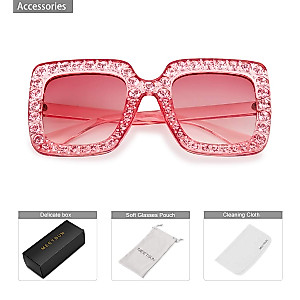 MEETSUN Elton Square Rhinestone Sunglasses Oversized Diamond Bling Bling Glasses -(Pink)