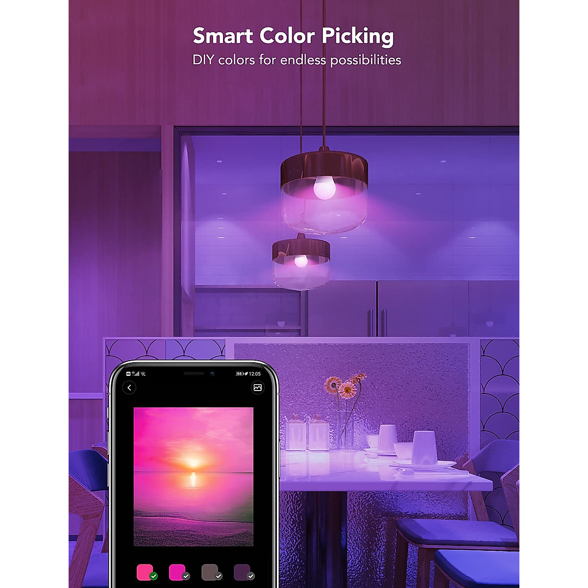 Govee Smart Light Bulbs, WiFi & Bluetooth LED Light Bulbs, RGBWW Color Changing Light Bulbs, 54 Dynamic Scenes, Music Sync, 16 Million DIY Colors Dimmable, Work with Alexa & Google Assistant, 2 Pack