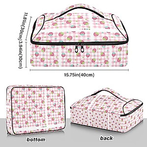 Kcldeci Insulated Thermal Food Carrier Insulated Casserole Carrier for Hot or Cold Food,Strawberries and Flowers (2) Insulated Tote Bag for Potluck Cookouts Parties Picnic,Lasagna Lugger