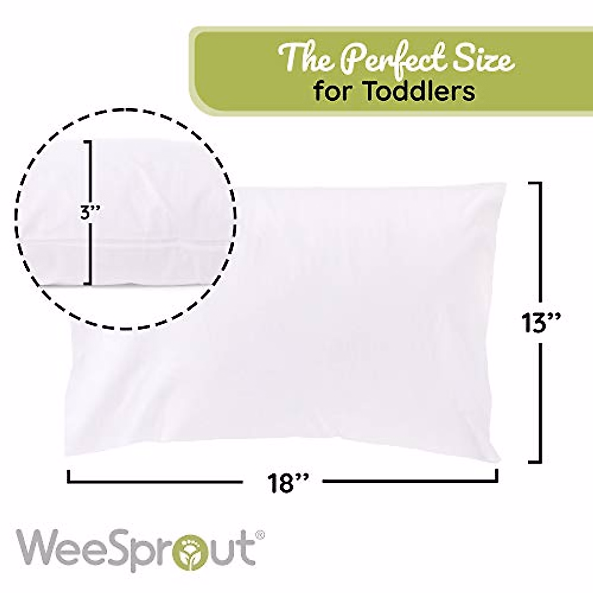 WeeSprout Toddler Pillow - Organic Cotton Shell & Pillowcase, Small Kids Pillow for Sleeping & Travel, Soft & Supportive Polyfiber Filling, Machine Washable, 18 x 13 x 3, White