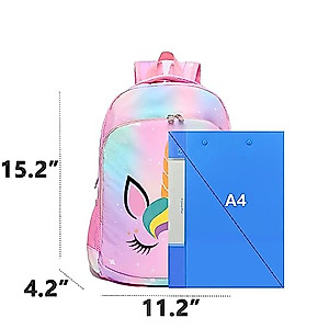 BIBDOO Kids Backpack for Girls with Insulated Lunch Box Toddler School Bag Set (Unicorn)