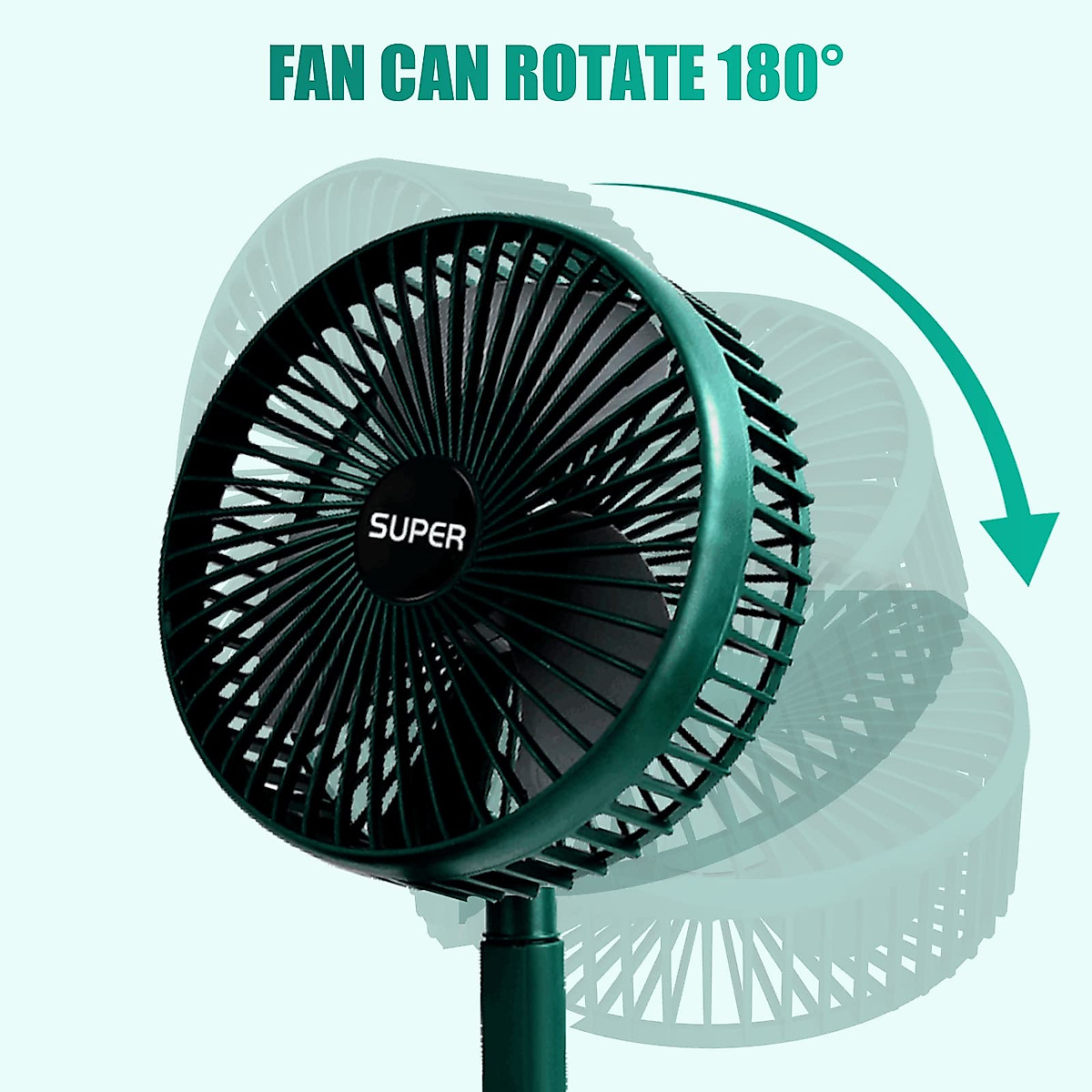 MAESHOP Portable Table Fan 6.5 Inch 3 Speeds Wind Quiet 2000mAh Rechargeable Battery Powered USB Desktop Folding Fan For Home Desk Outdoor Bedroom Office Trave (Green)