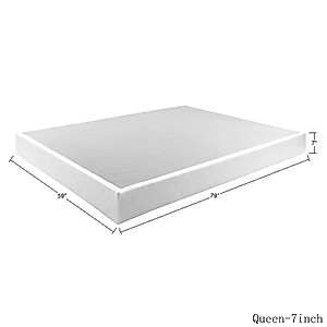 Panana 5 Inch Metal Box Spring Bed Base/Heavy Duty Steel with Fabric Cover/Mattress Foundation/Wooden Frame Easy Assembly, Queen, White