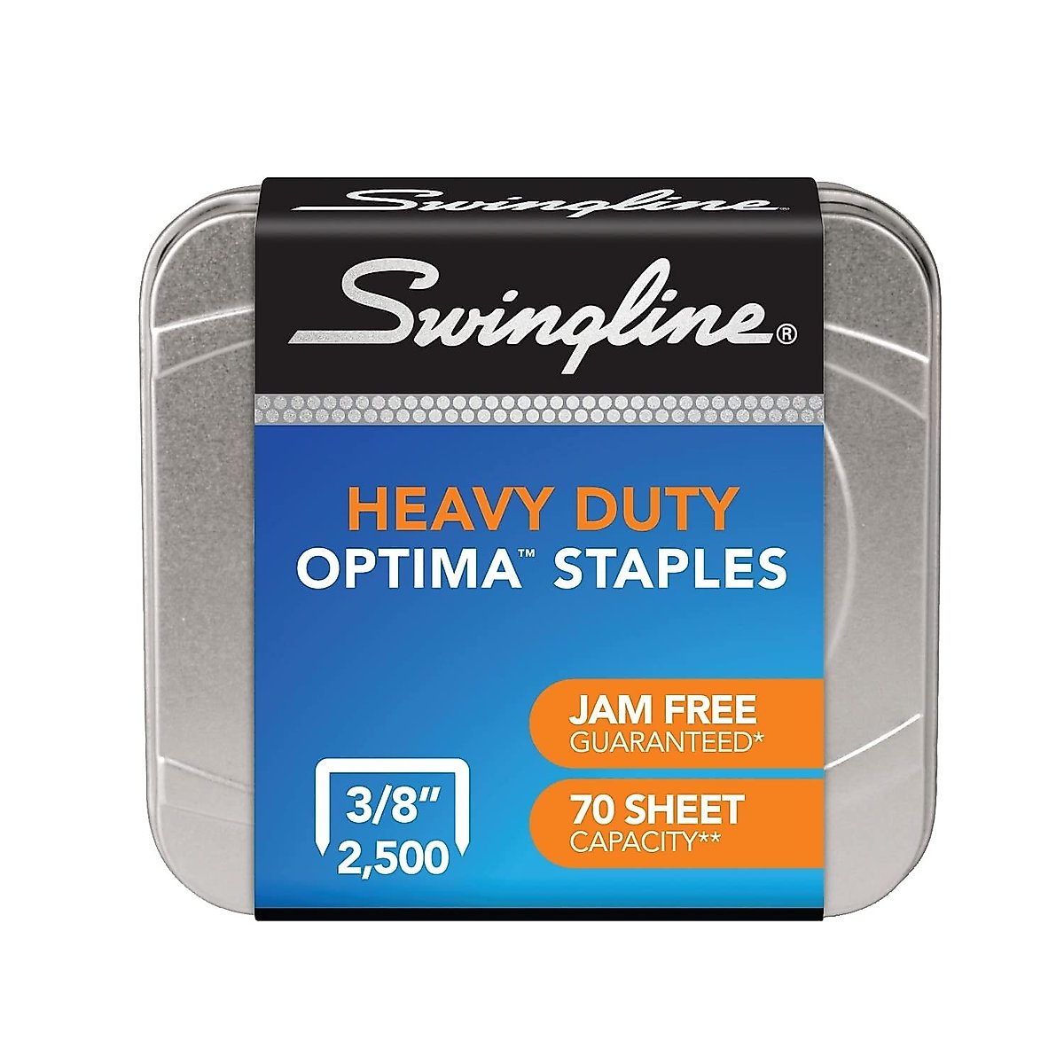 Swingline Staples, Optima, High Capacity, 3/8" Length, Jam Free, 125/Strip, 2500/Box, 1 Box (35550)