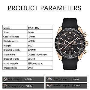 BENYAR Classic Fashion Quartz Chronograph Watch Casual Sport 30M Waterproof Leather Band Mens Watches (Golden Black)