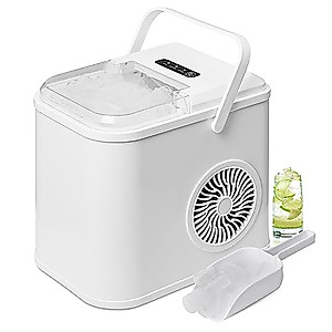 Magshion Compact Countertop Ice Maker, Portable Ice Machine with Handle, 8 Ice Cubes Ready in 8 Mins, 26lbs in 24Hrs, Ice Cube Maker with Ice Scoop for Home Kitchen Office Party RV, White