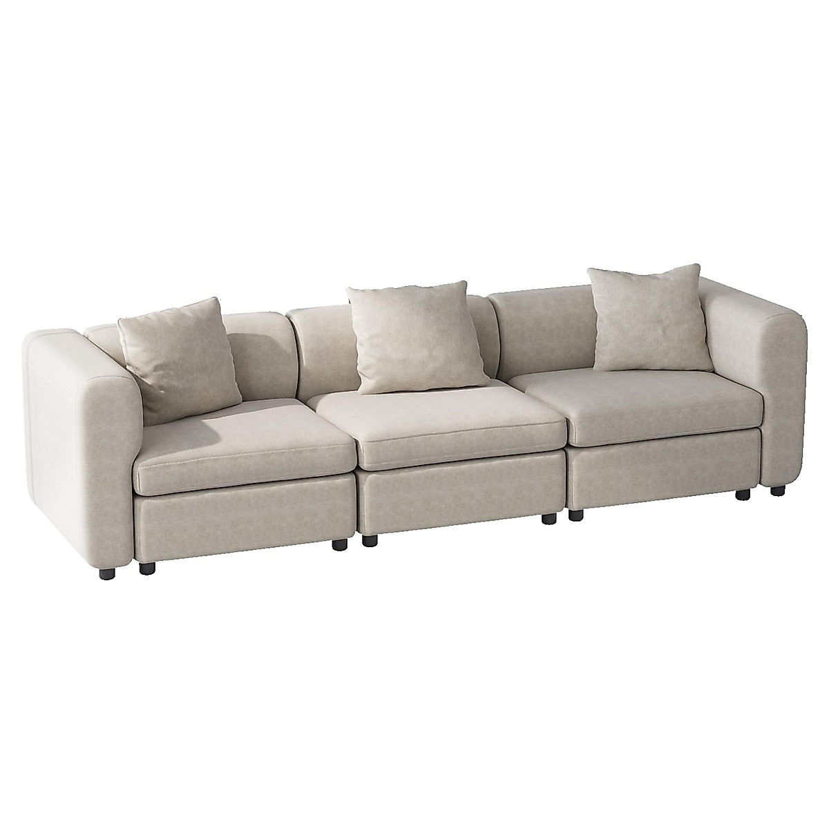 Miuuod 3 Seaters Extra Large Sectional Sofa for Living Room,3 Seats for Small Room,Broad Seater Convertible Couch,Soft Sofa Bed,Oversized Deep Seat Retro Couche, Sofa for Bedroom Beige