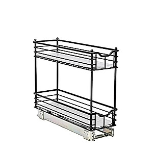 Household Essentials Glidez Multipurpose Steel Pull-Out/Slide-Out Storage Organizer with Plastic Liners for Under Cabinet Use - 2-Tier Design - Fits Standard Size Cabinet or Shelf, Black