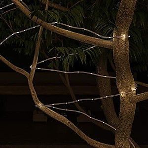 Pure Garden 50-LG1009 Outdoor Rope Solar Powered Cable String 100 LED Lights with 8 Modes for Patio, Backyard Garden, Events (Warm White)