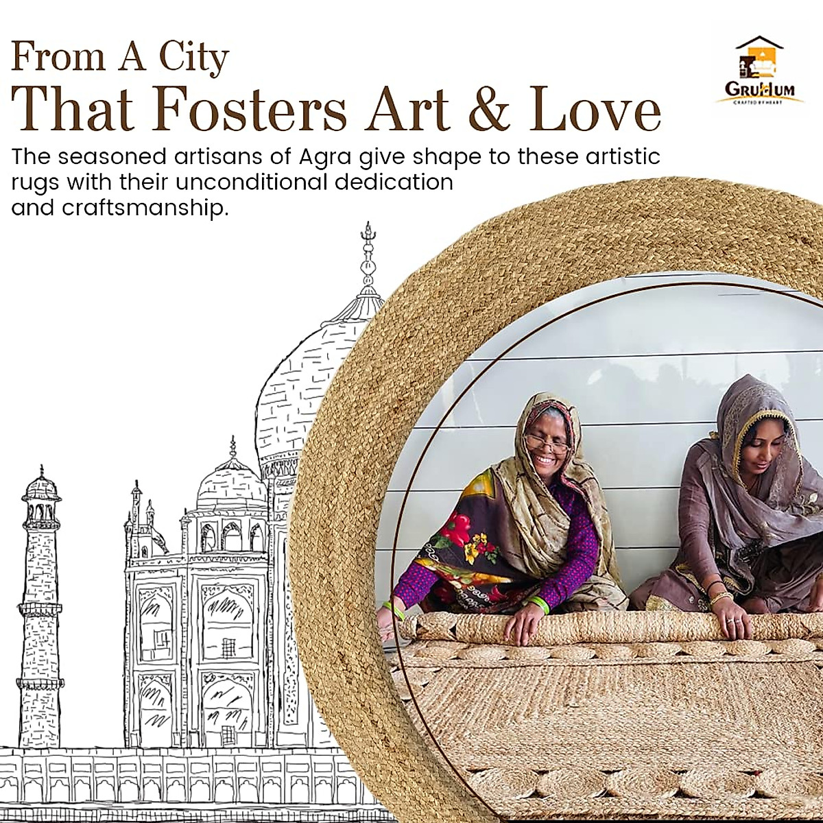 GRUHUM Handwoven 6ft Jute Area Rug Natural Fiber Round Boho Farmhouse Rustic Vintage Soft Braided Reversible EcoFriendly Rugs for Indoor EcoFriendly Kitchen Bedroom Living Room Hallways (6' ft Round)