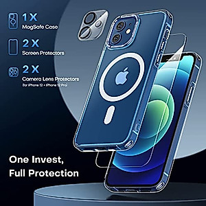 TAURI 5-in-1 Magnetic for iPhone 12 Case for iPhone 12 Pro Case [Designed for Magsafe], with 2 Screen Protector +2 Camera Lens Protector [Not-Yellowing] Case for iPhone 12/12 Pro, Clear