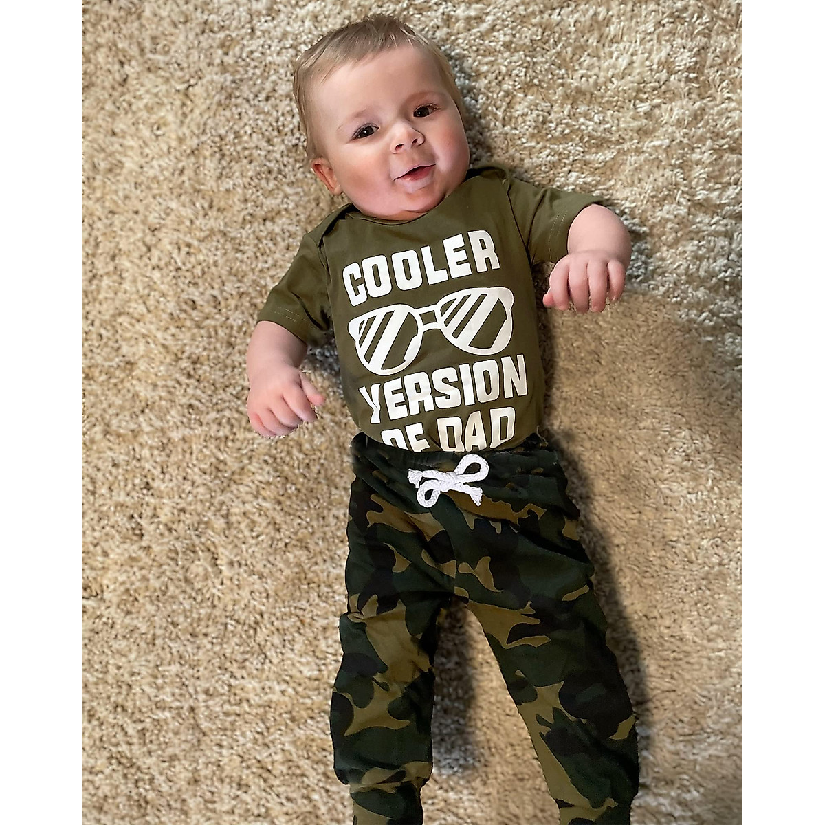 NZRVAWS Baby Boy Clothes Newborn Boy Outfit 3-6 Months Romper Short Sleeve Cooler Version Of Dad Top Camouflage Long Pants Hat 3PC Infant Clothing Set
