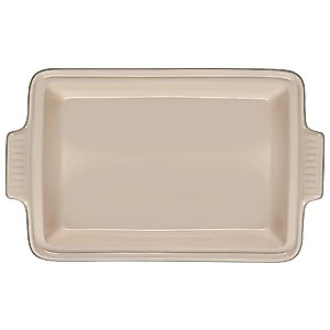 Le Creuset Olive Branch Collection Stoneware Heritage Covered Rectangular Casserole, 4 qt., Artichaut with Embossed Lid
