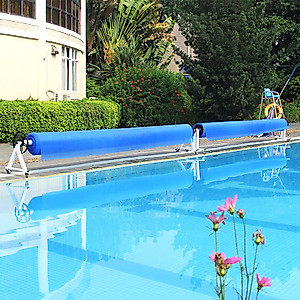 GYMAX Pool Cover, 16 FT x 32 FT 12-mil Solar Pool Cover with Carry Bag, Heat Retaining Rectangle Bubble Cover Floating Spa Blanket for Tub, In-Ground & Above Ground Swimming Pools (Blue)