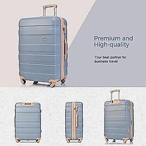 Merax 3 Piece Expandable ABS Hardshell Luggage Sets Spinner Wheel Suitcase TSA Lock Suit Case, New Light Blue, 20/24/28 Inch