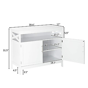 Aoerte Kitchen Sideboard Storage Cabinet, Large Dining Buffet Server Cupboard Cabinet, Console Table with Display Shelf and Double Doors, Idea for Kitchen and Dining,White