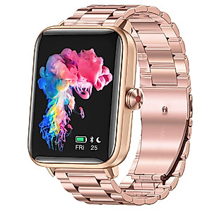 Lamshaw GT01 Smartwatch Band, Stainless Steel Metal Replacement Straps Compatible for Dirrelo GT01 / LETSCOM GT01 1.55" / Hamile Smart Watch/Fitpolo GT01 Smart Watch (Rose Gold)