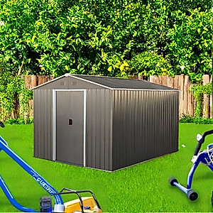 Okak Outdoor Storage Shed 8x10 FT Steel Utility Tool Storage Sheds House with Lockable Doors Waterproof Metal Garden Shed Outdoor Storage for Backyard Garden,Patio,Grey