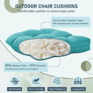 downluxe Outdoor Chair Cushions Set of 2 for Patio Furniture, Waterproof Tufted Overstuffed Patio Furniture Cushions, Memory Foam Outdoor Seat Cushion, 19" X 19" X 5", Teal