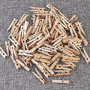 Sturdy Mini Clothes Pins for Photo, 150 Pcs 1 Inch Natural Wooden Clothespins with 33 FT Jute Twine, Small Clips for Crafts Display, Baby Shower Game, Hanging Decorative Pictures, Cocktail, Weddings