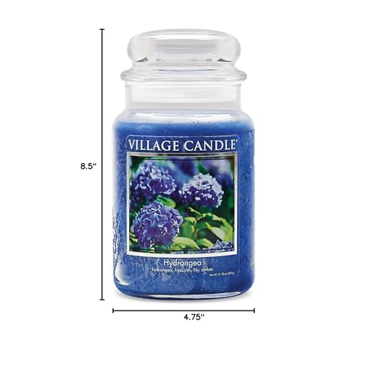 Village Candle Hydrangea Large Glass Apothecary Jar Scented Candle, 21.25 oz, Blue