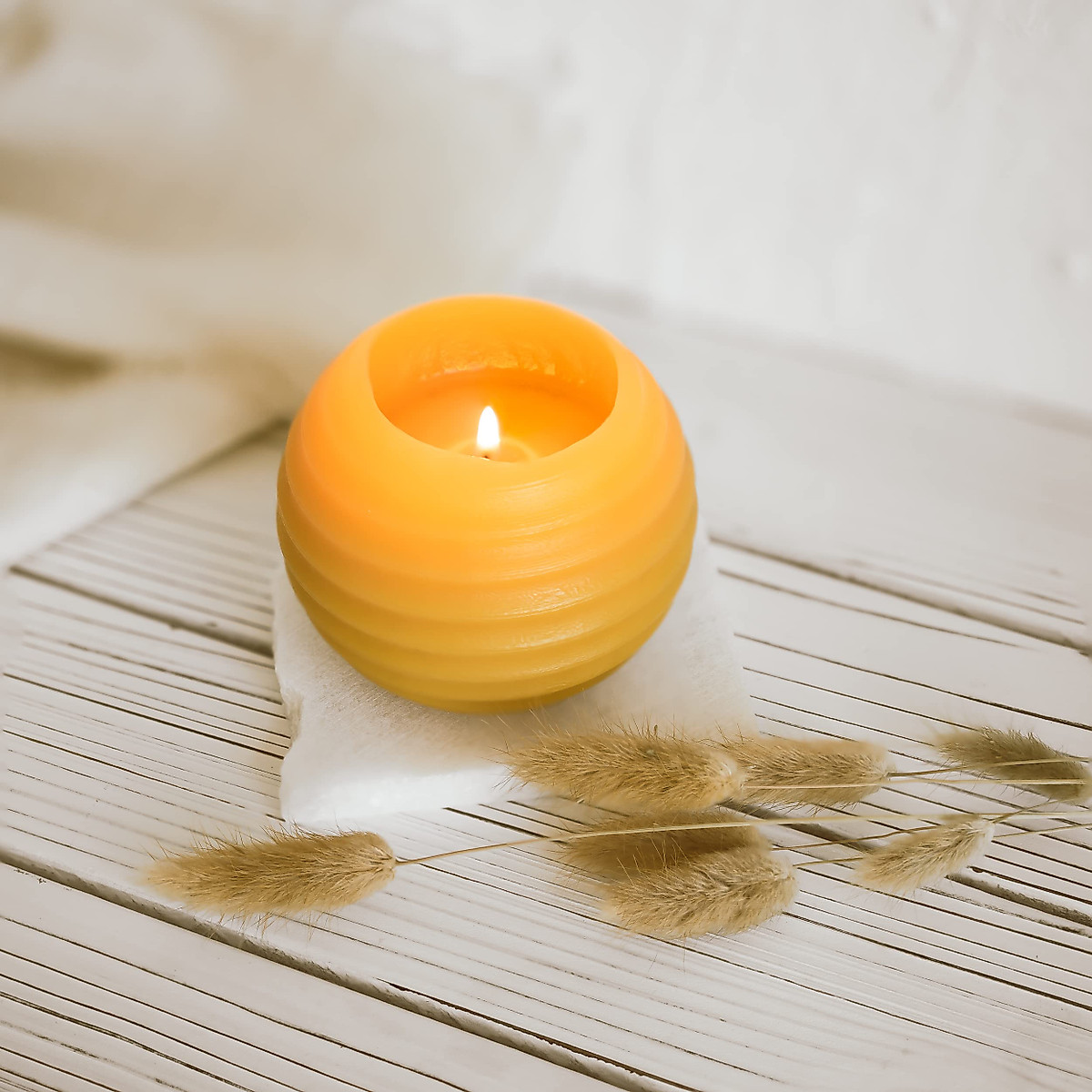 Home & Hive 100% Pure Beeswax Candle | 45 Hour Burn Time | Natural Beeswax with Cotton Wick | Round Candle
