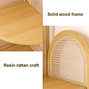 Miusocal 5-Tier Corner Shelf Stand, Corner Shelves Corner Display, Solid Wood Frame with Resin Rattan Weave, Fan-Shaped Corner Bookcase, Display Rack with Legs, Fits Tight Spaces(Natural)
