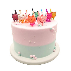 Halloluck 9 Pcs Colorful Cute Miniature Cat Figure Animal Cat Characters Toys Mini Figure Collection Playset, Cake Topper, Plant, Automobile Decoration