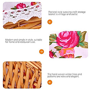 Hemoton Woven Basket Rattan Storage Bin Seagrass Wicker Basket with Floral Fabric Liner Dedsktop Sundries Container Weaving Jewelry Cutlery Organizer