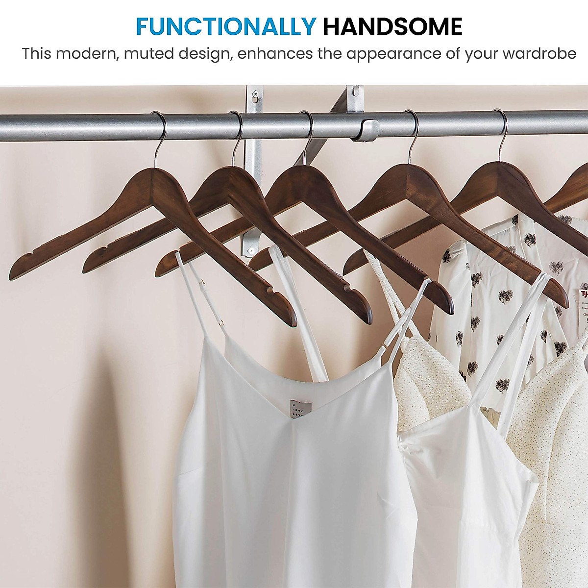 Zober Wooden Hangers w/Rubber Grips - 10 Pack Non Slip, Heavy Duty Coat Hangers - Slim, Space Saving w/Notches Made from Luxe Wood - Wood Hangers for Coats, Suits, Shirts, Dresses