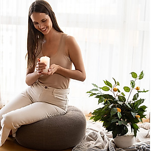 English Home Ottoman Foot Rest, Room Decor, Home Decor, Bedroom Decor, Ideal for Living Room, Comfortable Pouf, Armchair, Floor Cushion, 100% Knitted Bean Bag, Footstool, 15x20 Inch, Brown