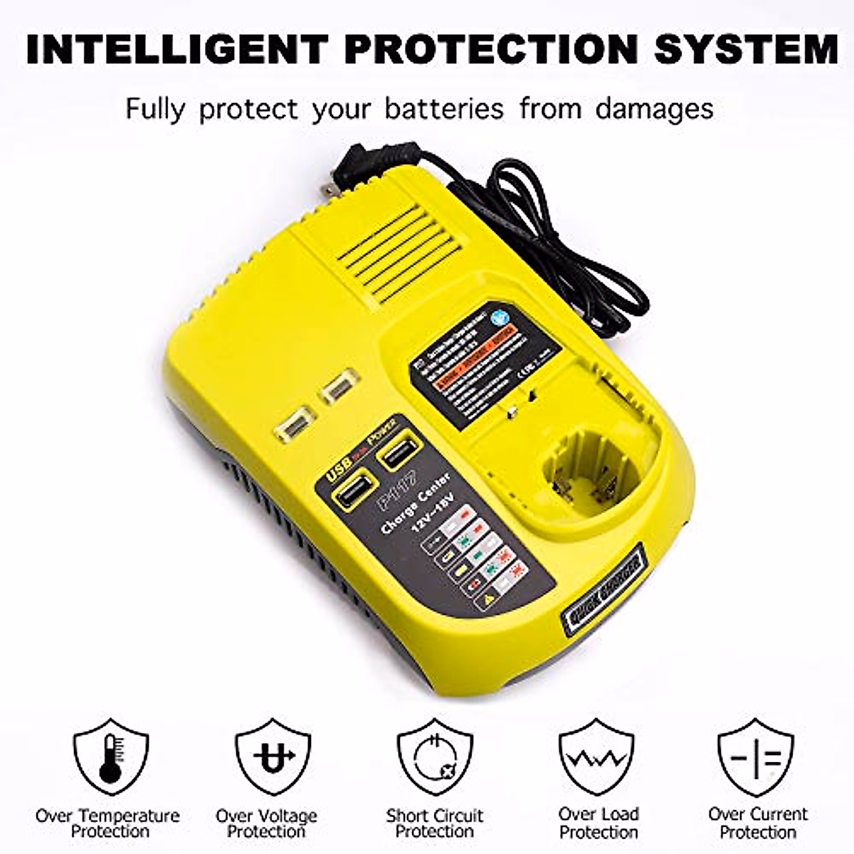 Lilocaja Replacement for Ryobi 18V Battery Charger P117, for P118 3A ONE+ Dual Chemistry Charger, Compatible with Ryobi 12V 18V ONE+ Li-Ion Ni-Cd Ni-Mh Battery(Not Work with 12V Li-Ion Battery)